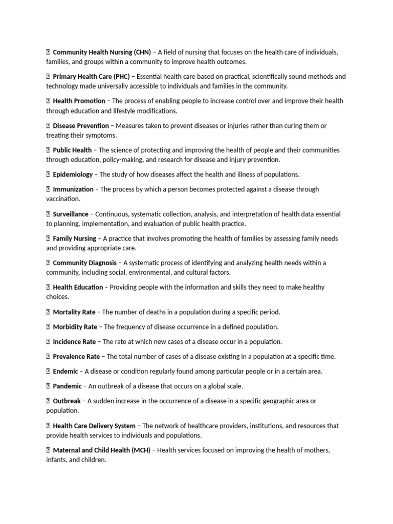 Community Health Nursing Terminology | PDF | Public Health | Preventive ...