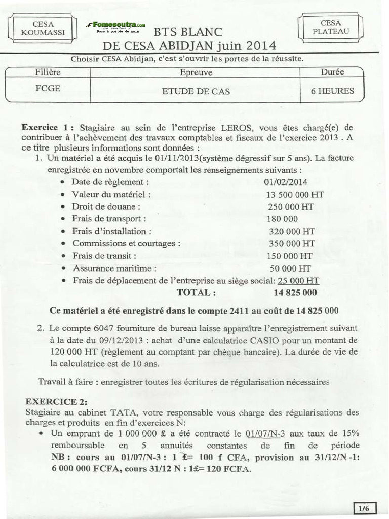 Bts Blanc 2014 - Etude de Cas | PDF