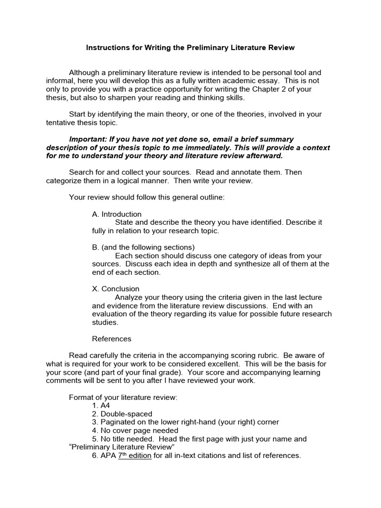3 - Instructions For Writing The Preliminary Literature Review | PDF ...