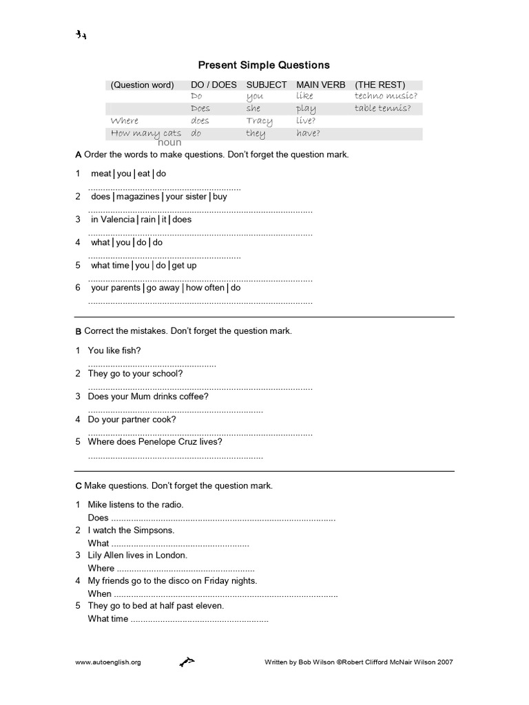 Present Simple Questions | PDF | Linguistic Typology | Syntax