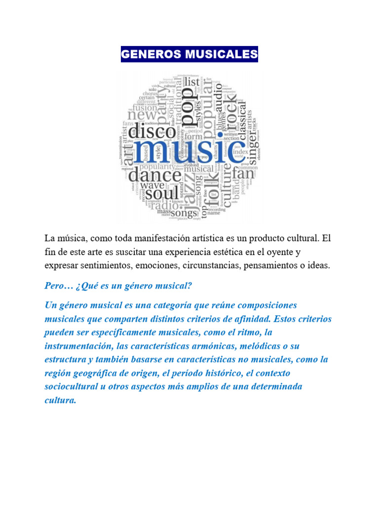 Géneros Musicales y sus Características | PDF