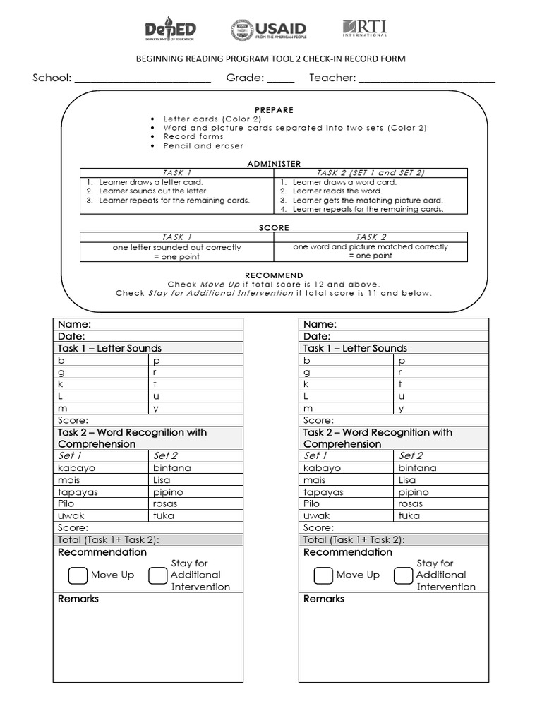 BRP Bikol Tool 2 Check-In Record Form | PDF | Cognition | Writing