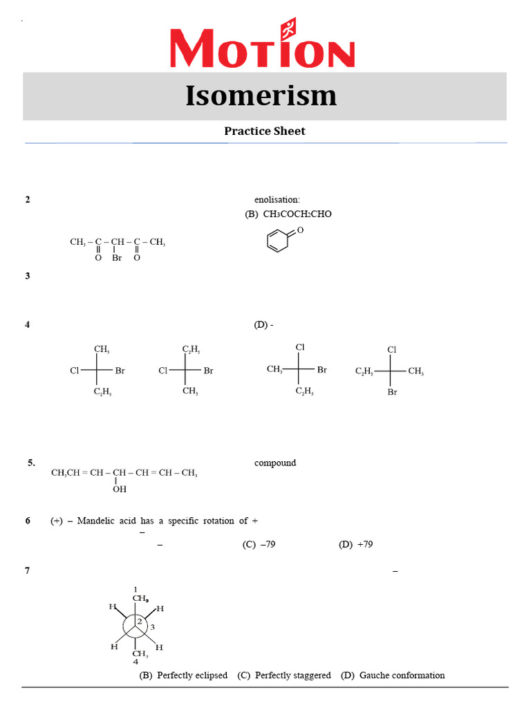 Isomerism Practice Questions and Answers | PDF | Conformational ...