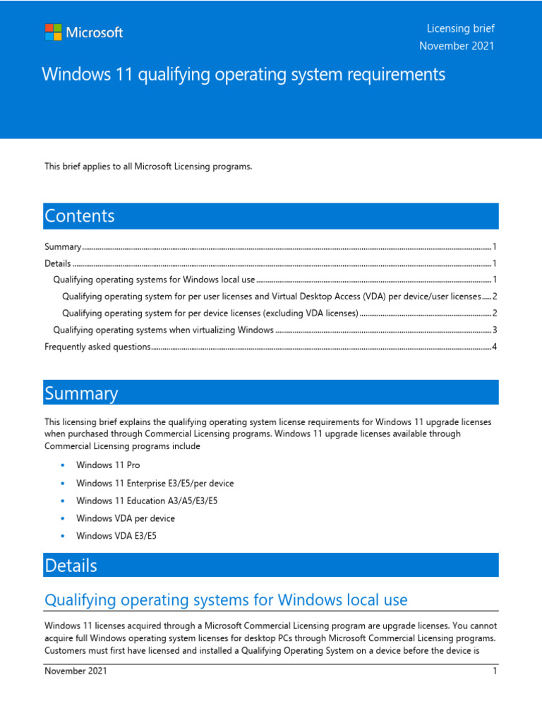 Windows 11 Licensing Requirements Brief | PDF | Microsoft Windows ...