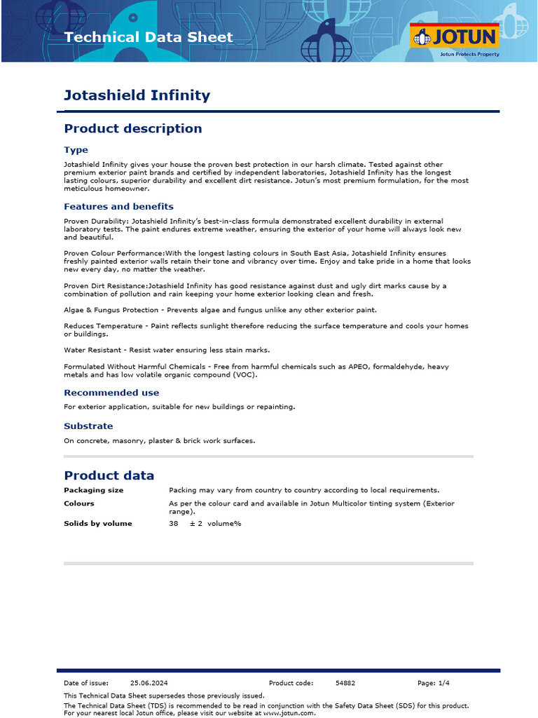Jotashield Infinity Technical Data Sheet | PDF | Paint | Water