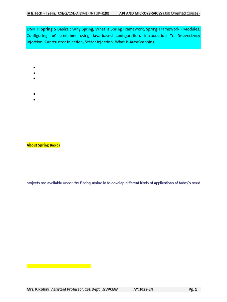 Unit I Pdf Spring Framework Class Computer Programming