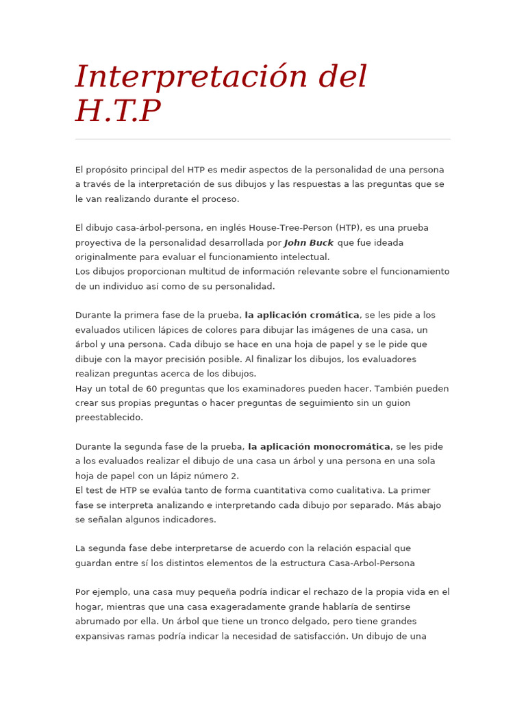 Interpretación del Test HTP | PDF | Carné de identidad | Ciencias del ...