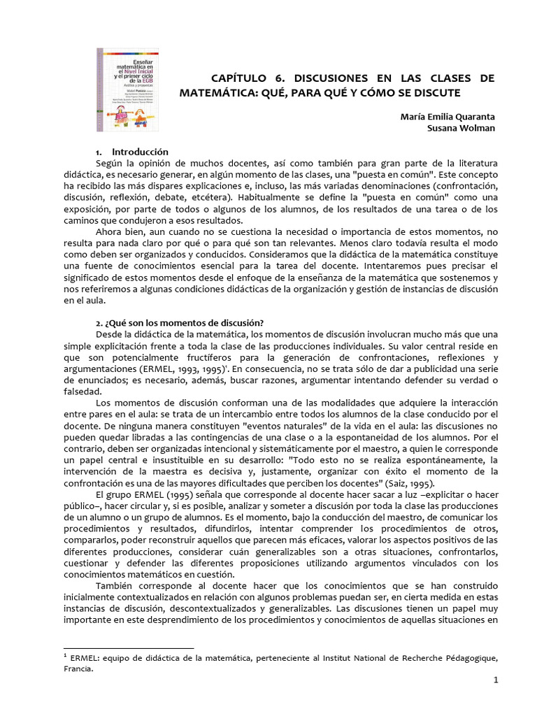Discusiones en La Clase de Matemática | PDF | Enseñando | Aprendizaje