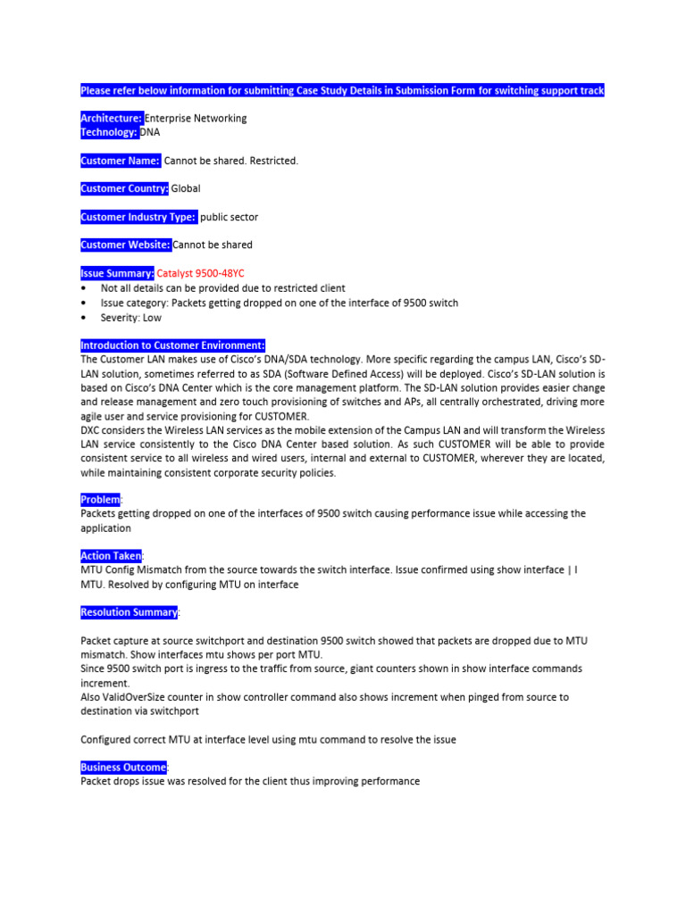 Switching Troubleshooting Support Track Case Study Document | PDF