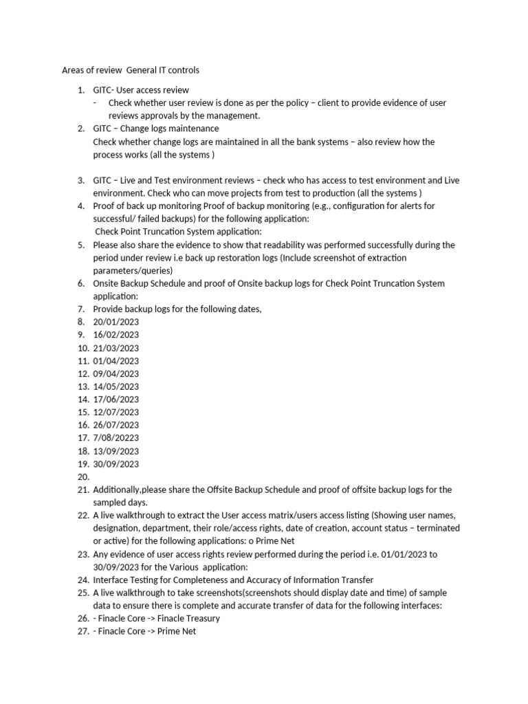 Areas of Review General IT Controls | PDF | Computers | Technology ...