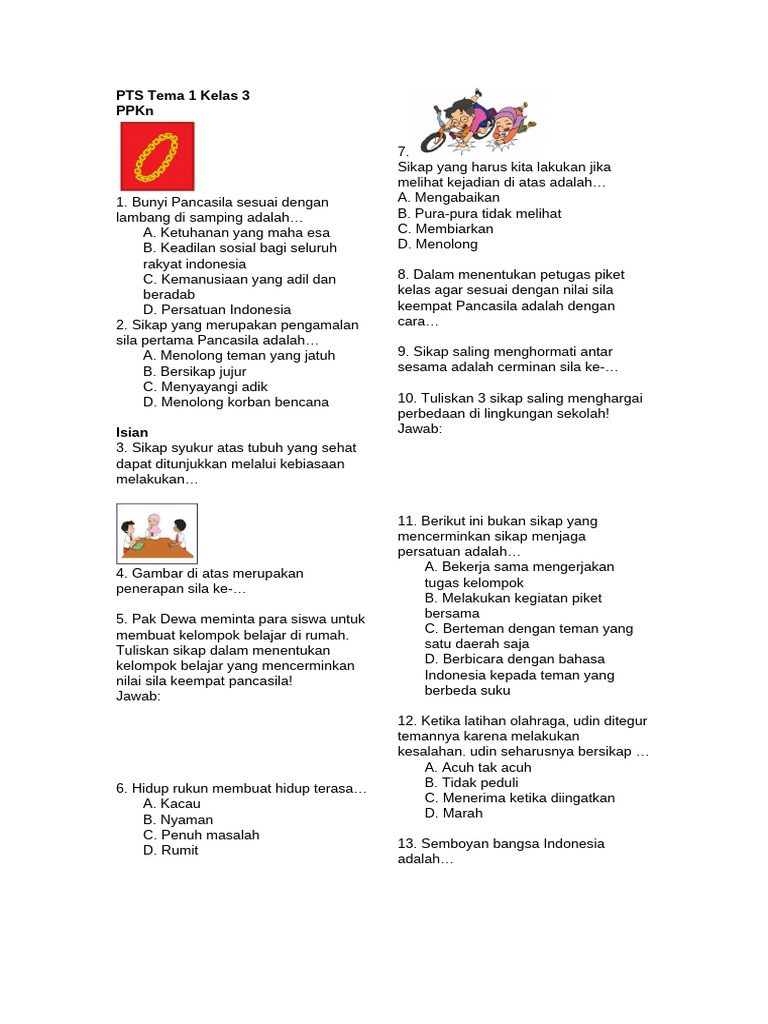 PTS Tema 1 Kelas 3 | PDF | Seni & Disiplin Bahasa