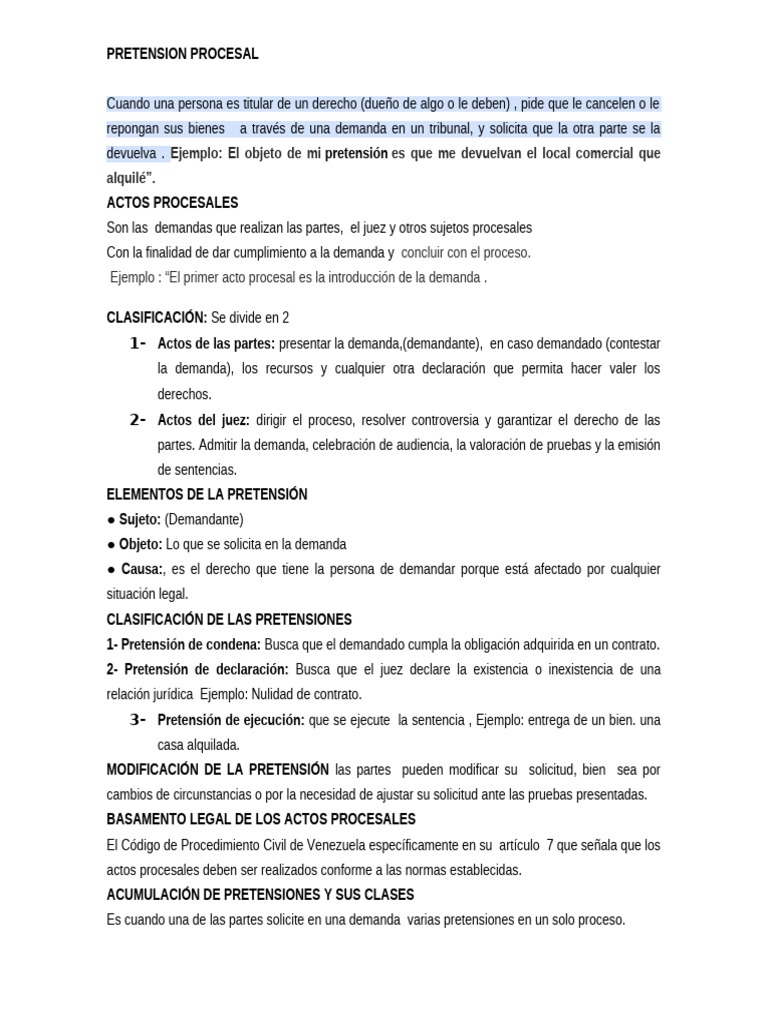 Tipos y Elementos de la Pretensión Procesal | PDF | Demanda judicial ...