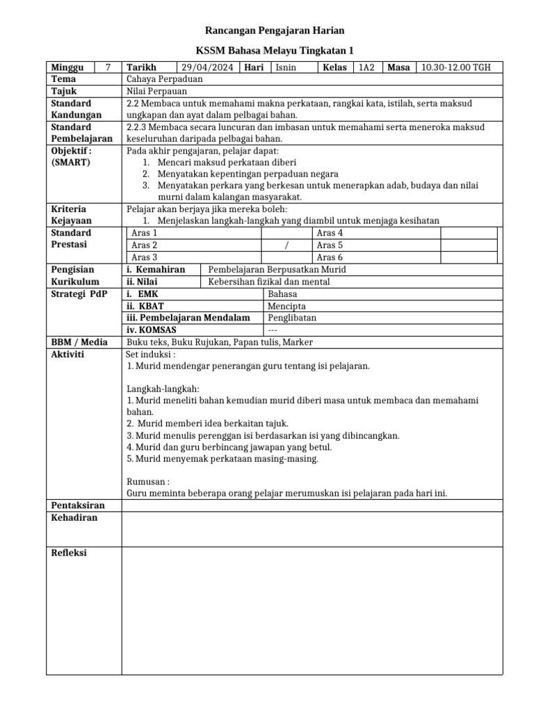 RPH BM Minggu 7 | PDF