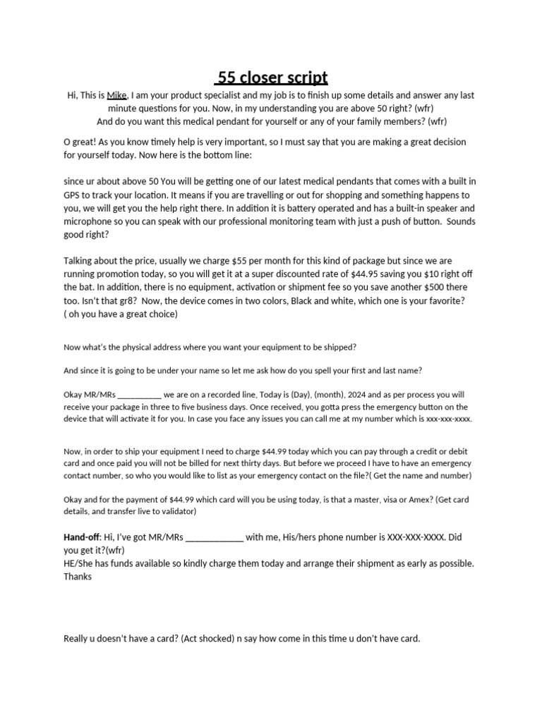 55 closer script | PDF | Credit Card | Debit Card