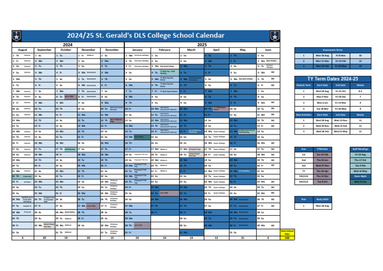 St. Geralds DLS College School Calendar 2024-25 - Hojas de Cálculo de ...