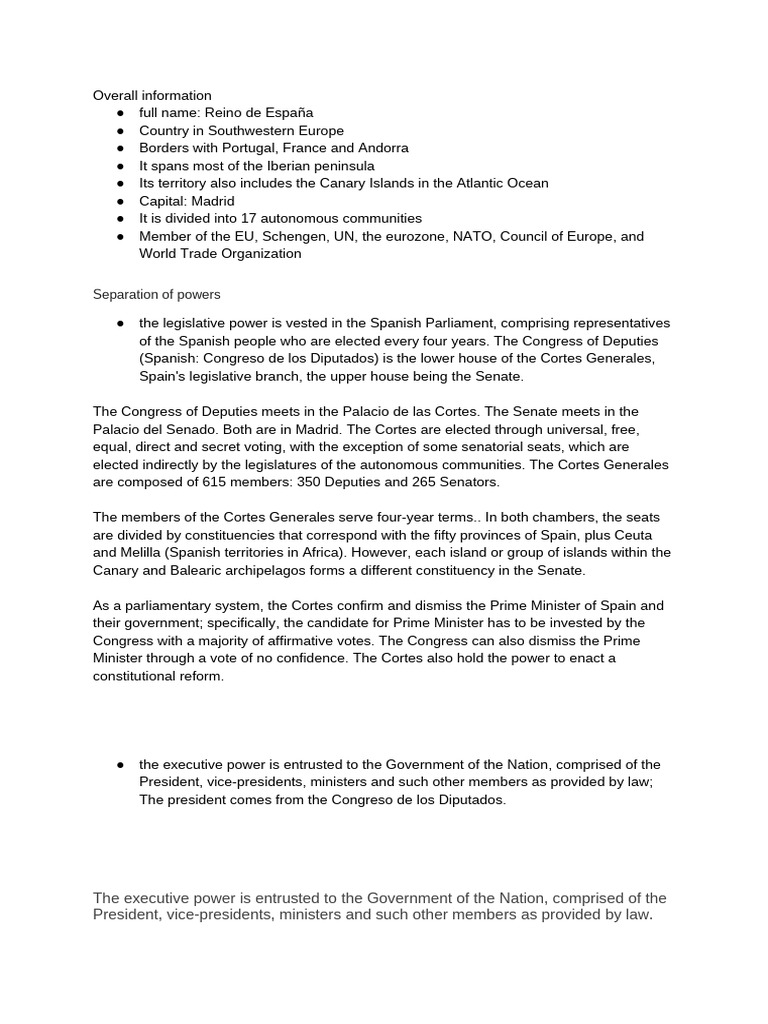 Spain Pdf Cortes Generales Government Institutions
