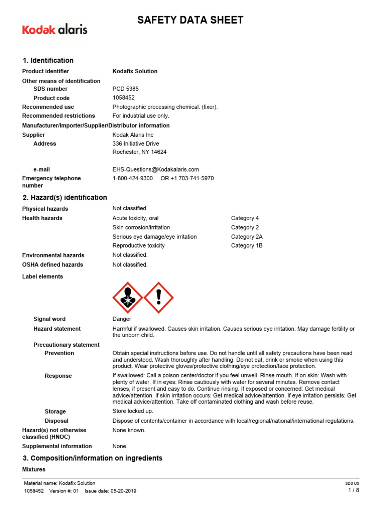 Kodafix Solution Safety Data Sheet | PDF | Dangerous Goods | Firefighting