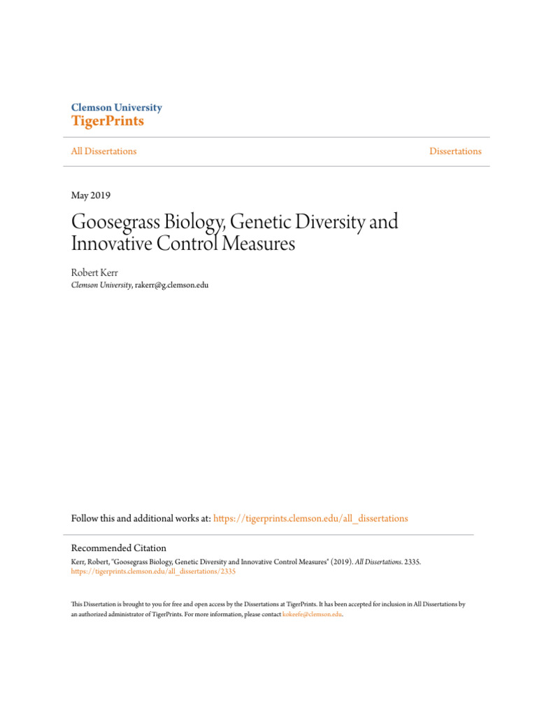 Goosegrass Biology Genetic Diversity and Innovative Control Meas | PDF ...