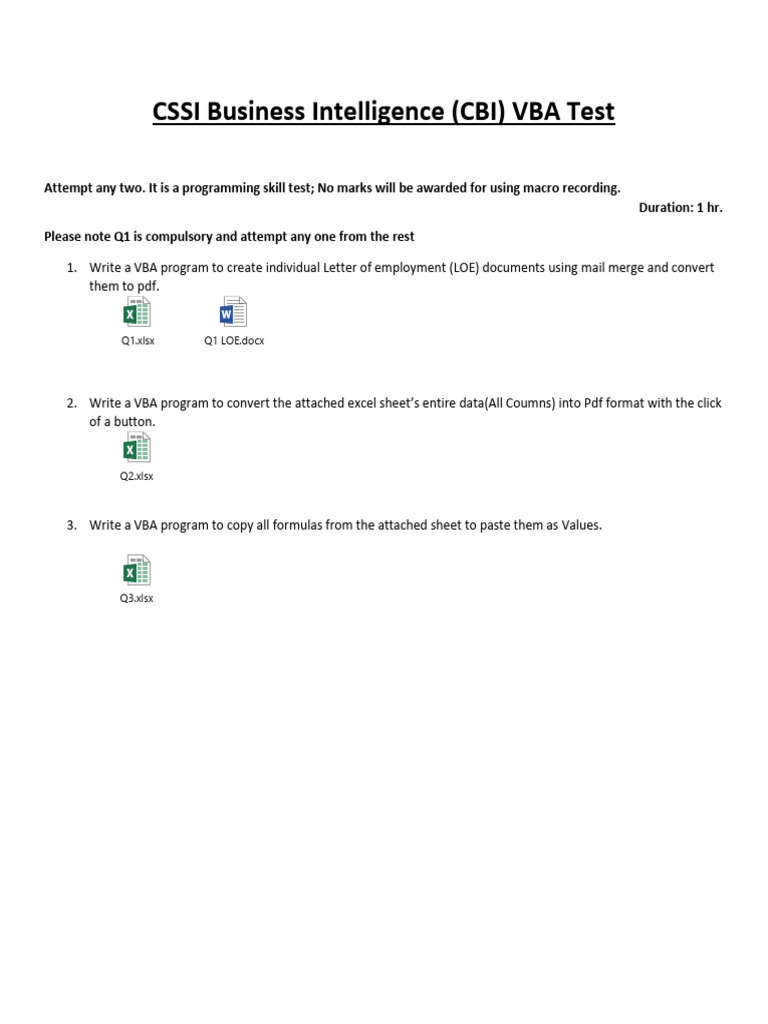 CSSI Business Intelligence (CBI) VBA Test | PDF