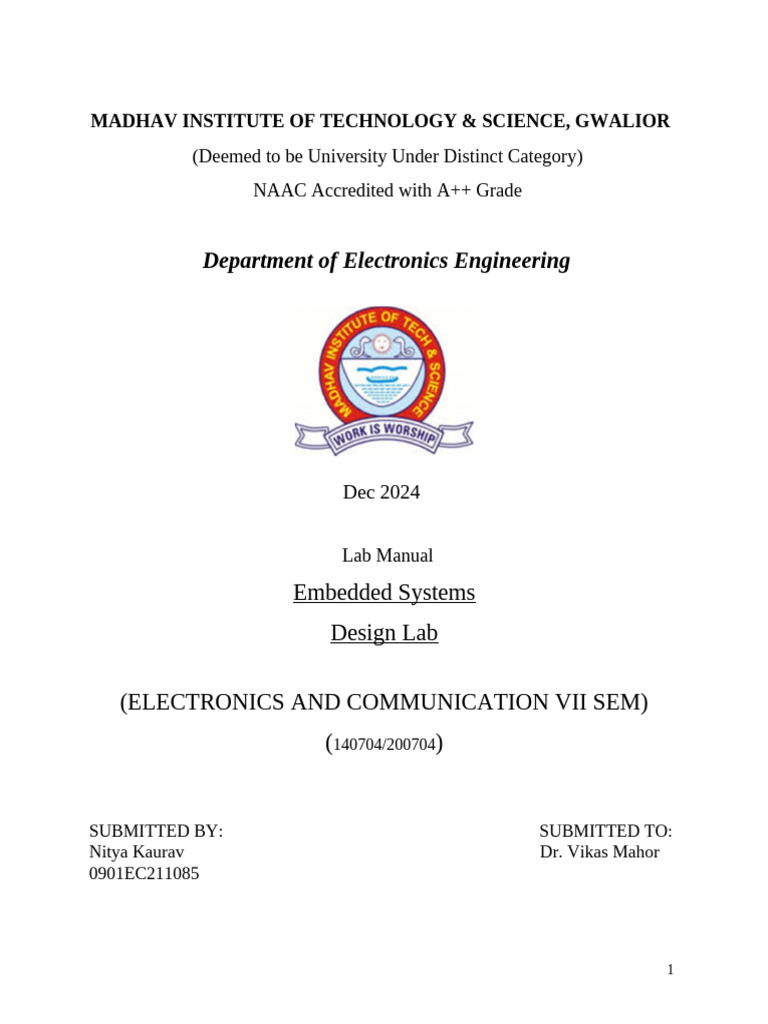 Embedded Systems Design Lab Manual | PDF | Analog To Digital Converter ...