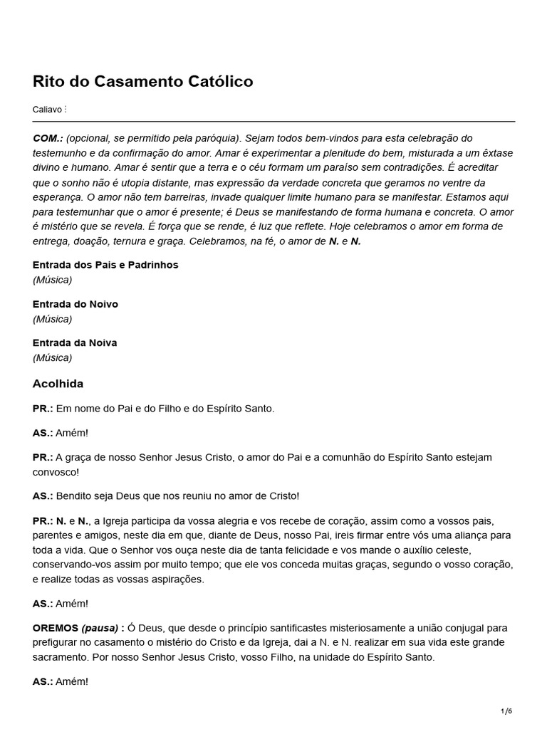 Rito Do Casamento Católico | PDF | Amor | Eucaristia