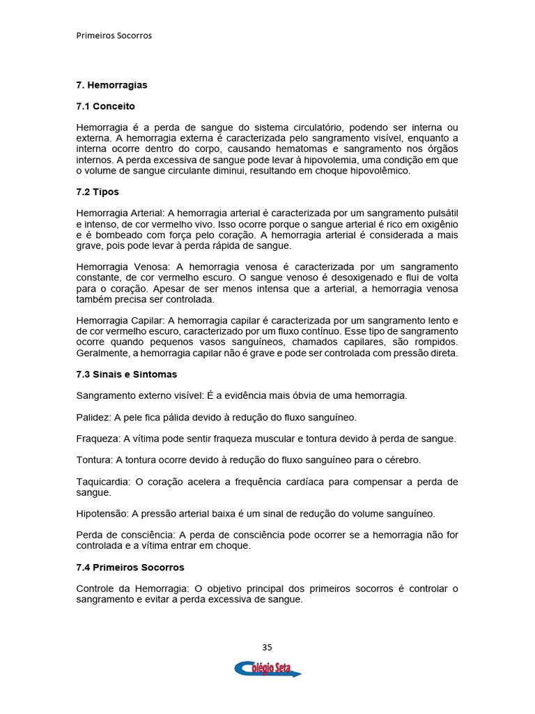 Primeiros Socorros: Hemorragias e Ferimentos | PDF | Choque ...