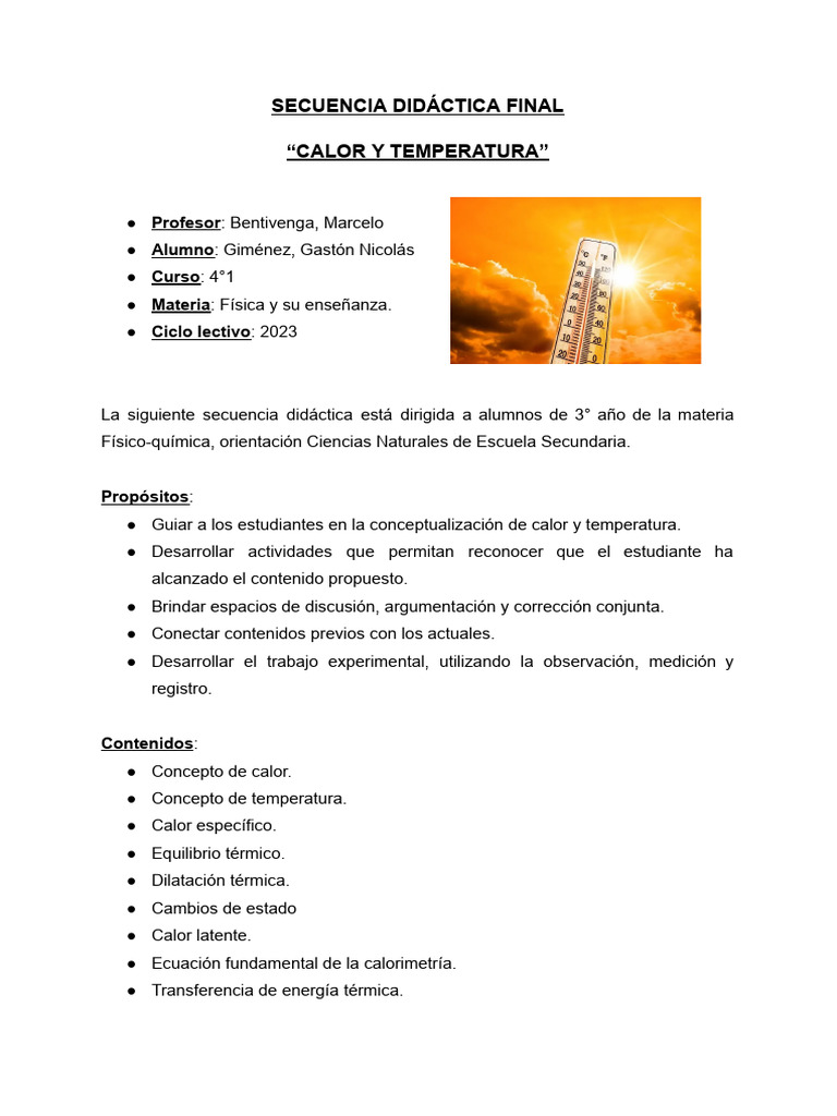 Secuencia Didáctica - Final | PDF | Calor | Temperatura