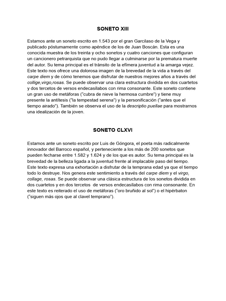 Soneto XIII y Soneto CLXVI | PDF