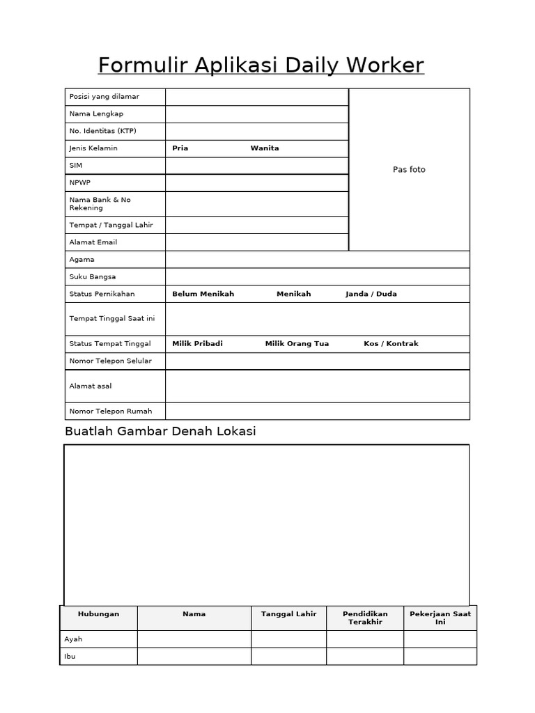 Formulir Aplikasi Daily Worker | PDF