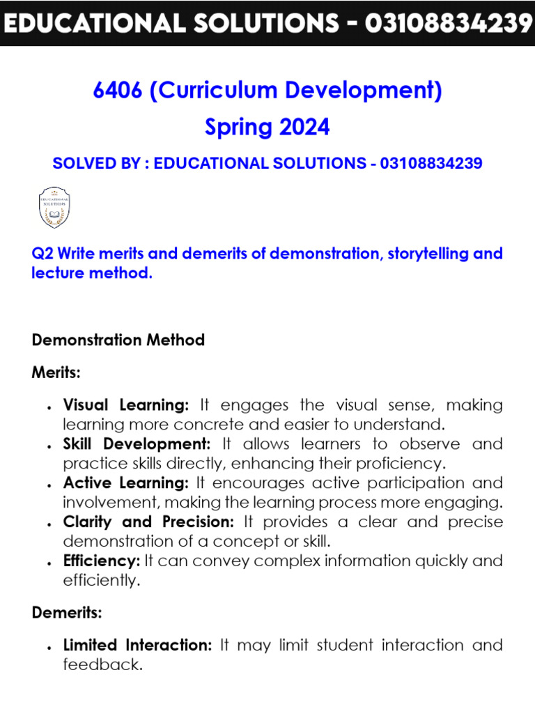 6406 (Curriculum Development) S24 | PDF | Curriculum | Learning 6406 (Curriculum Development) S24 | PDF | Curriculum | Learning