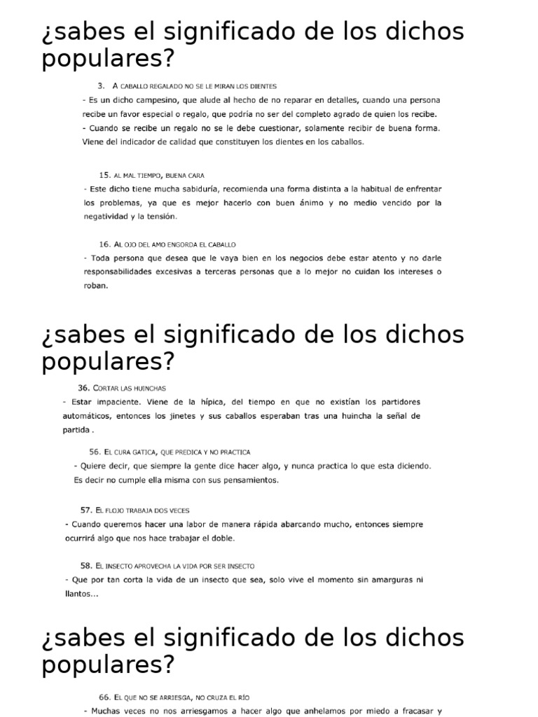 Dichos Populares | PDF | Artes del Lenguaje y Comunicación