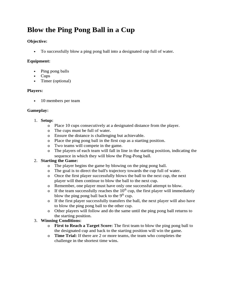 Blow the Ping Pong Ball in a Cup | PDF