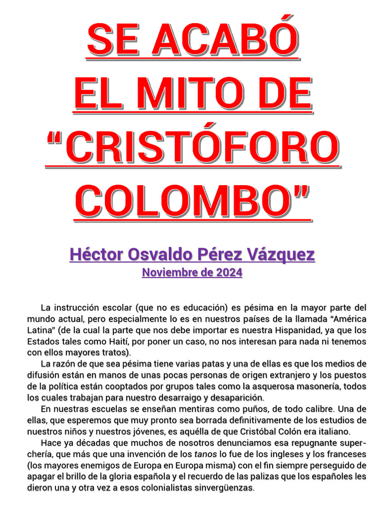 Se Acabó El Mito de Cristóforo Colombo | PDF | Italia | Cristobal colon