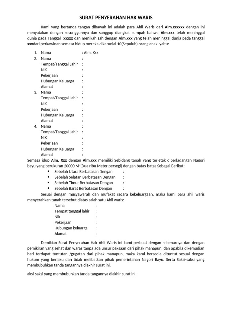Surat Penyerahan Hak Waris | PDF