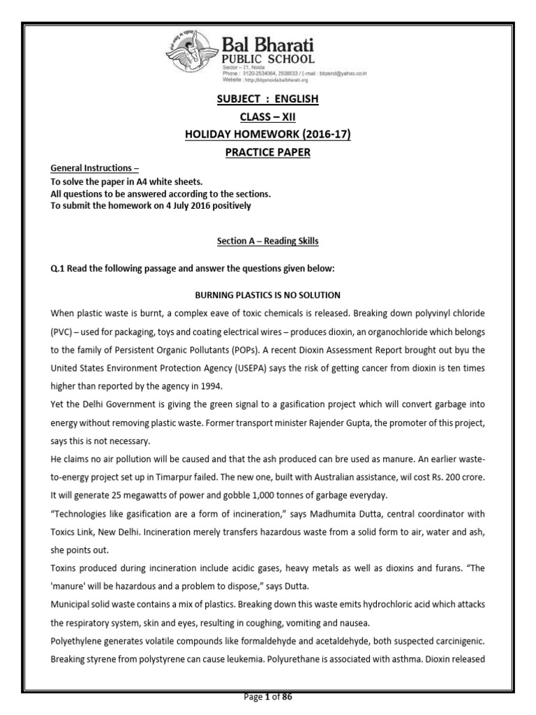 Holiday Homework Xii | PDF | Matrix (Mathematics) | Incineration