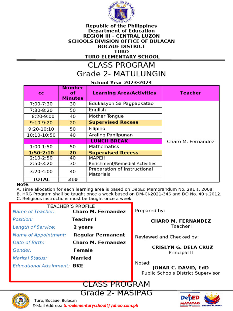 GR2 Classprogram 23 24 Final 1 | PDF | Teachers | Learning