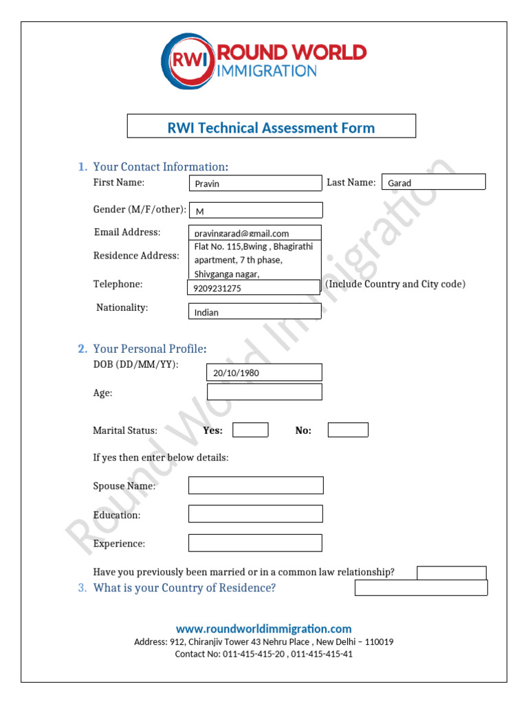 Immigration Assessment Form Details | PDF | Net Worth