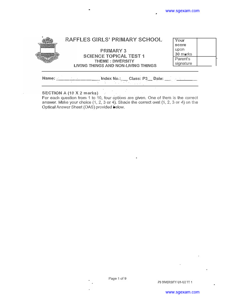 2023-P3-Science-Weighted Assessment 1 and 2-Raffles | PDF | Plants ...