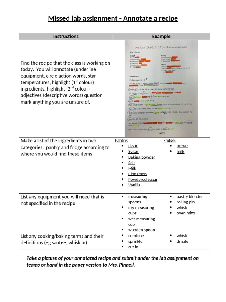 Annotate a Recipe Lab Assignment Guide | PDF