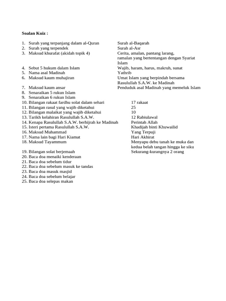 Soalan Kuiz | PDF | Agama & Spiritualitas