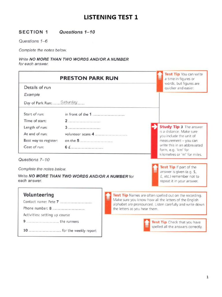 Listening Test 1 | PDF