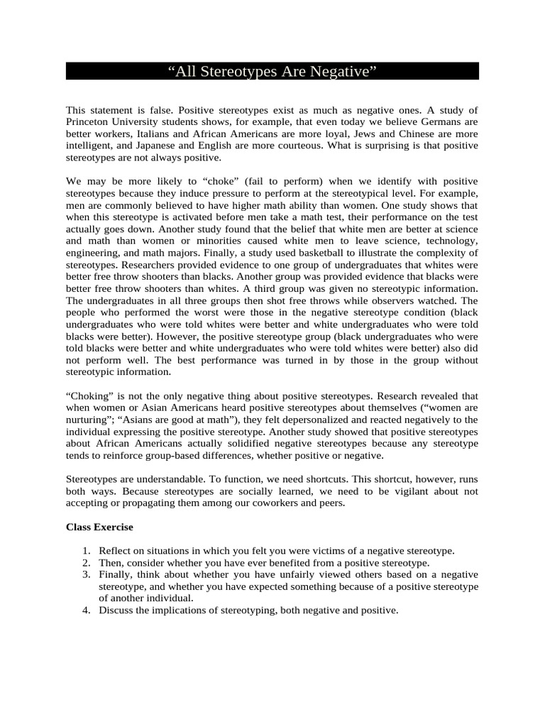 Understanding Positive Stereotypes | PDF | Stereotypes | Psychology