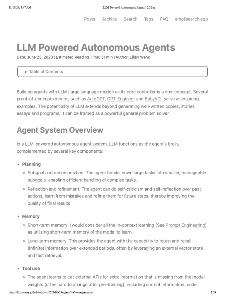 LLM Powered Autonomous Agents - Lil'Log | PDF | Memory | Long Term Memory