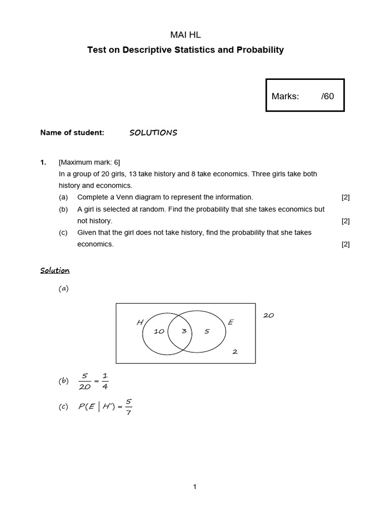 TEST 3 Descriptive Statistics, Probability - SOLUTIONS | PDF | Applied ...