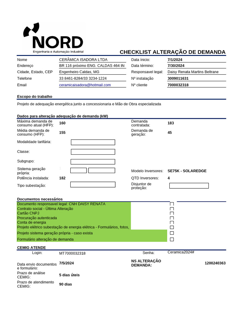 Formulário - Checklist Alteração Demanda | PDF | Natureza | Quantidades ...