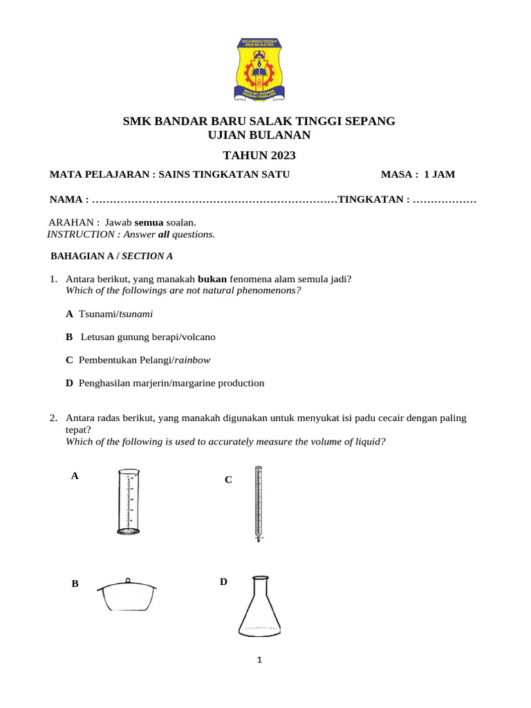 Ub 1 Sains T.1 2023 | PDF