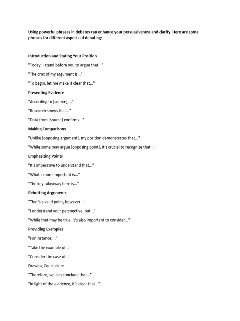 Phrases For Debates | PDF | Argument | Fallacy