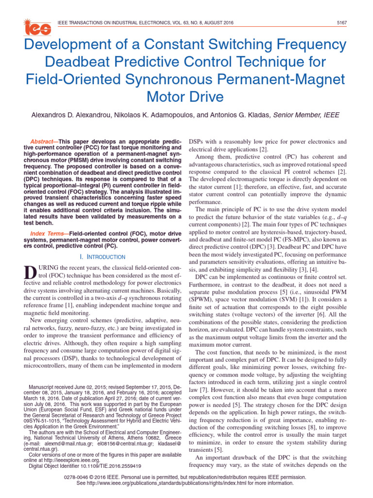 Development of A Constant Switching Frequency Deadbeat Predictive Control Technique For Field ...