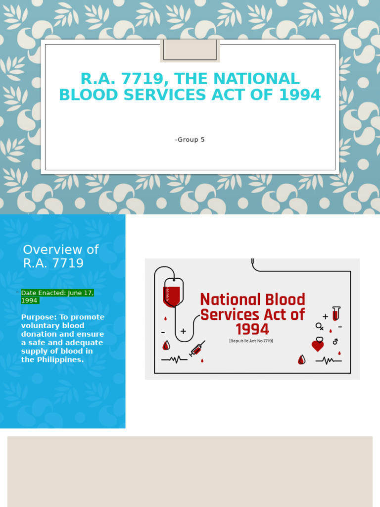 Group 5 R.A. 7719 The National Blood Services Act of 1994 | PDF | Blood ...