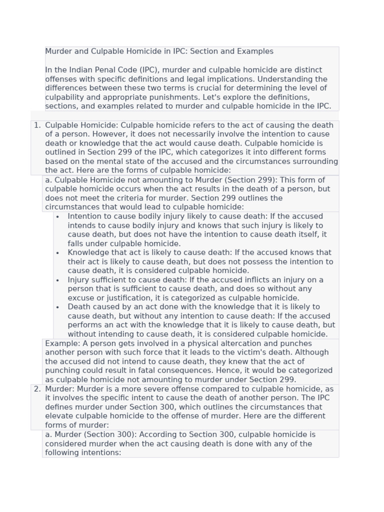 Murder and Culpable Homicide in IPC | PDF | Murder | Homicide